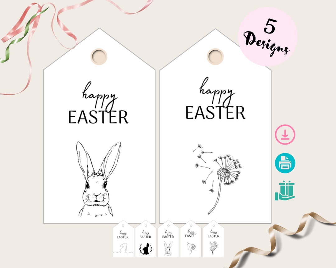 Minimalist Black and White Easter Gift Tag Printable, Spring Easter ...