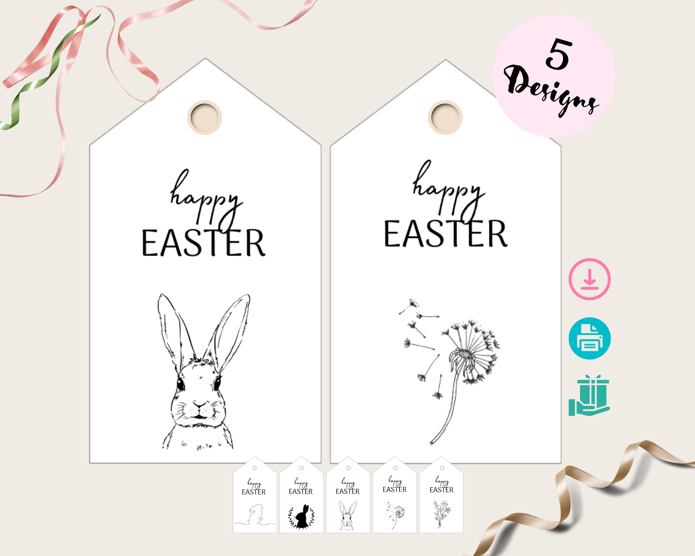 Minimalist Black and White Easter Gift Tag Printable, Spring Easter ...