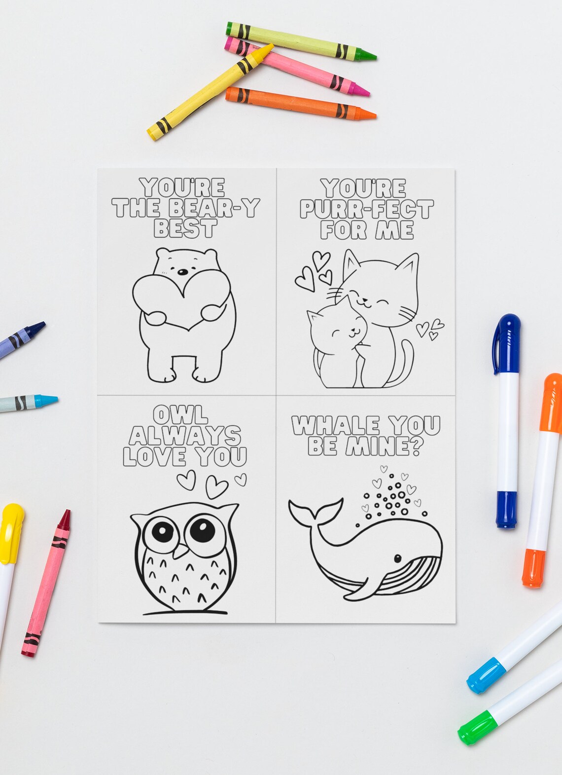 Printable Valentine Cards for Kids, Cute Animal Color-in Valentines for ...