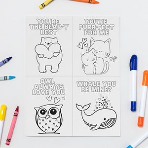 Printable Valentine Cards for Kids, Cute Animal Color-in Valentines for ...