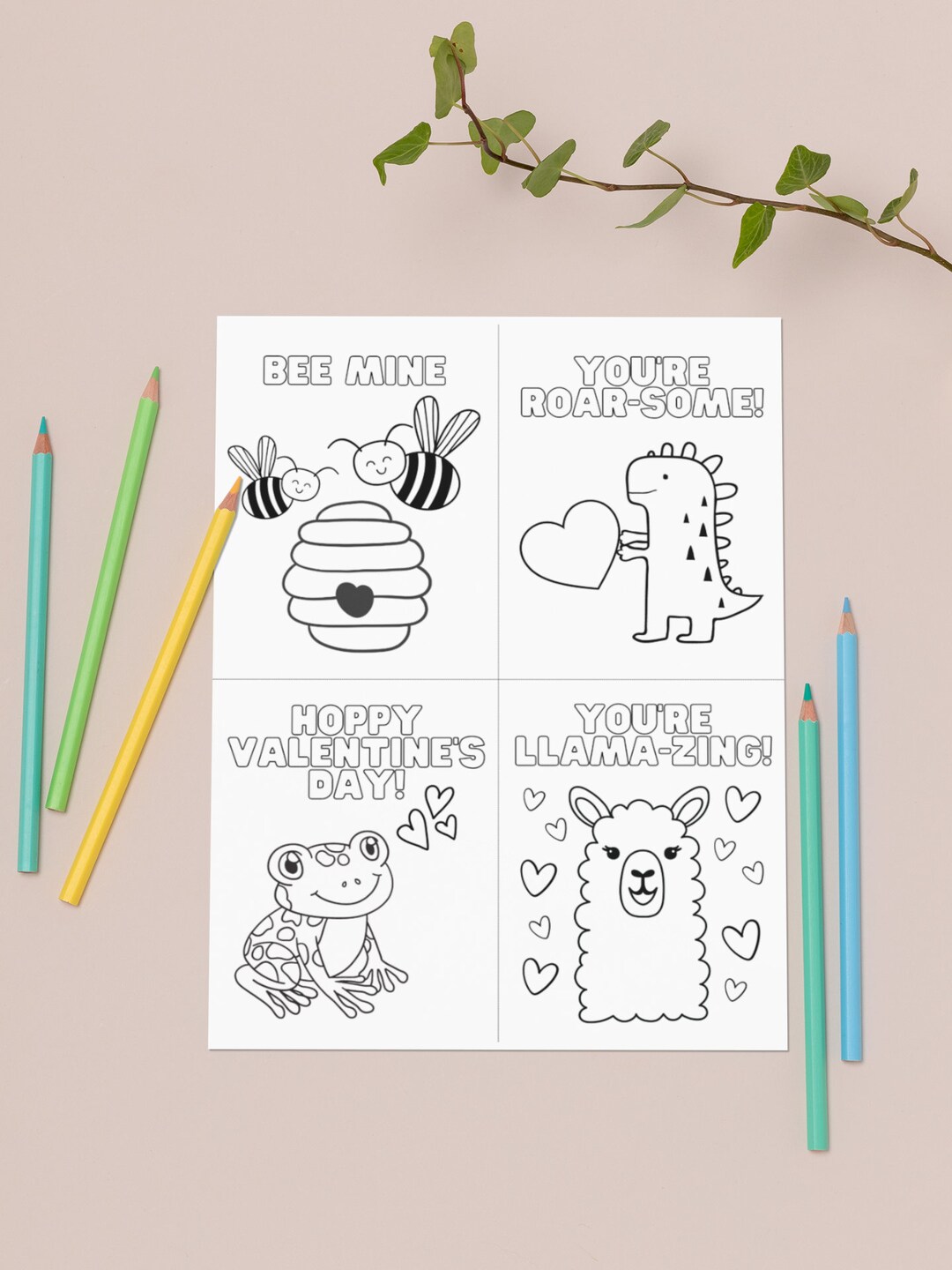 Printable Valentine Cards for Kids, Cute Animal Color-in Valentines for ...