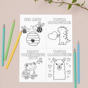 Printable Valentine Cards for Kids, Cute Animal Color-in Valentines for ...