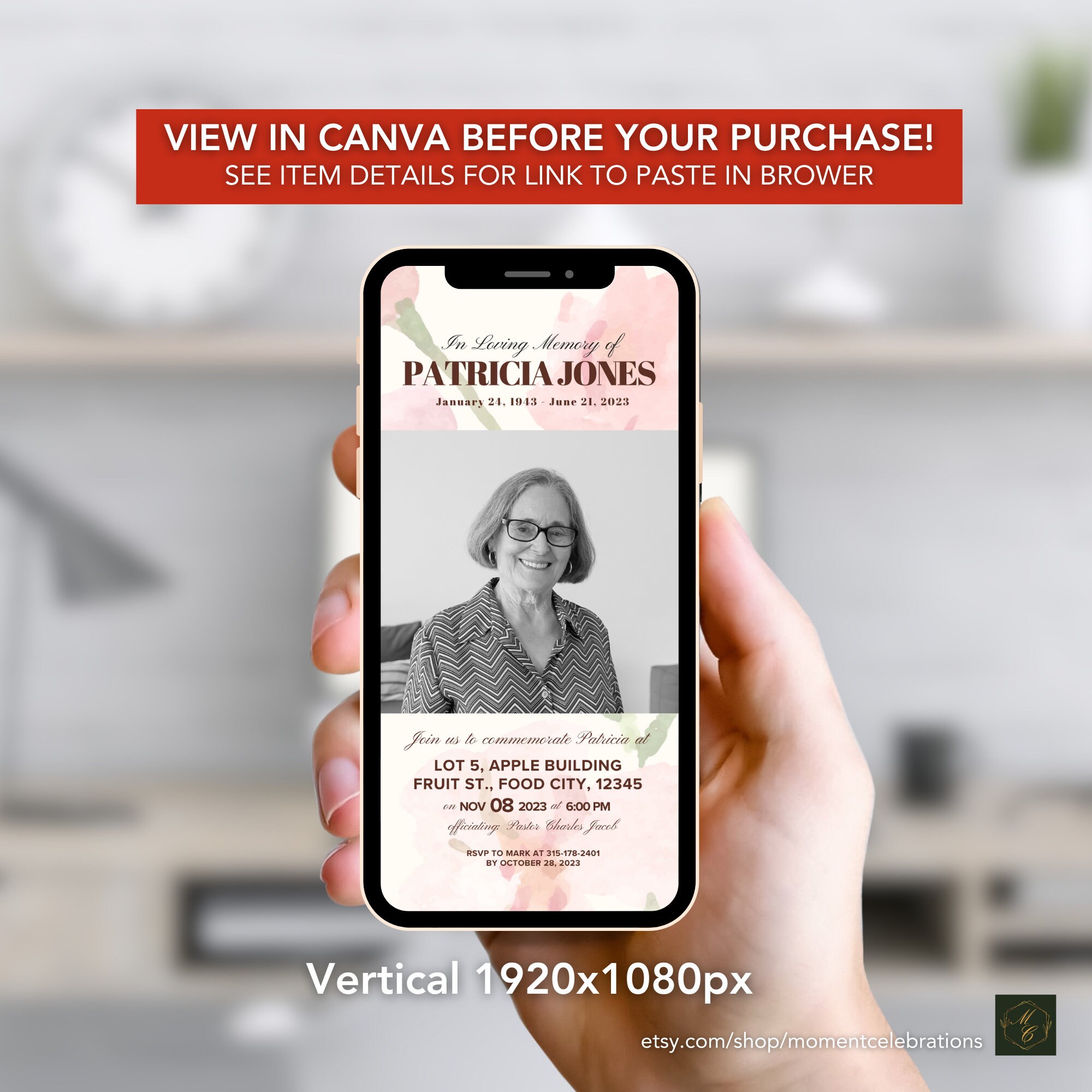 Editable Digital Funeral Invitation Template Electronic Obituary ...