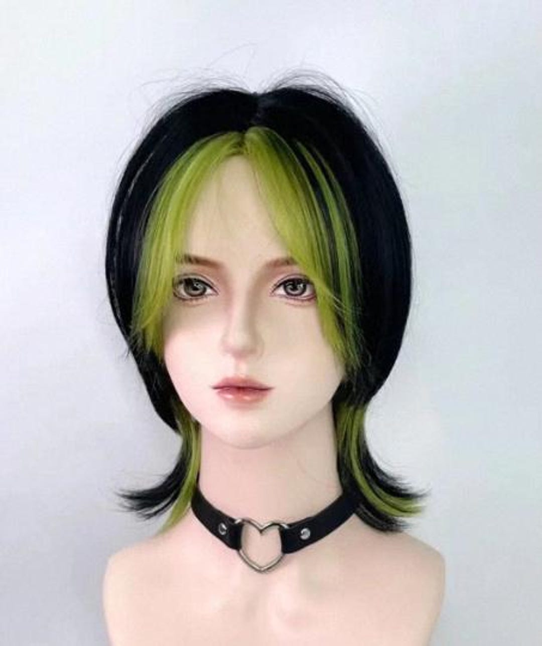 Black and Green Short Wig, Neon Green Wig With Bangs, Unisex Short Wig ...