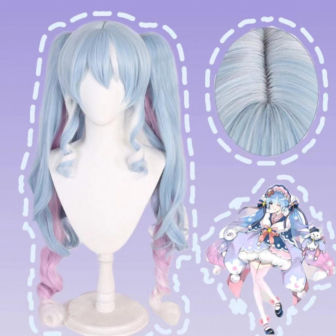 Anime Character Winter Ambassador Wig Blue Cosplay Wig Pink Double ...