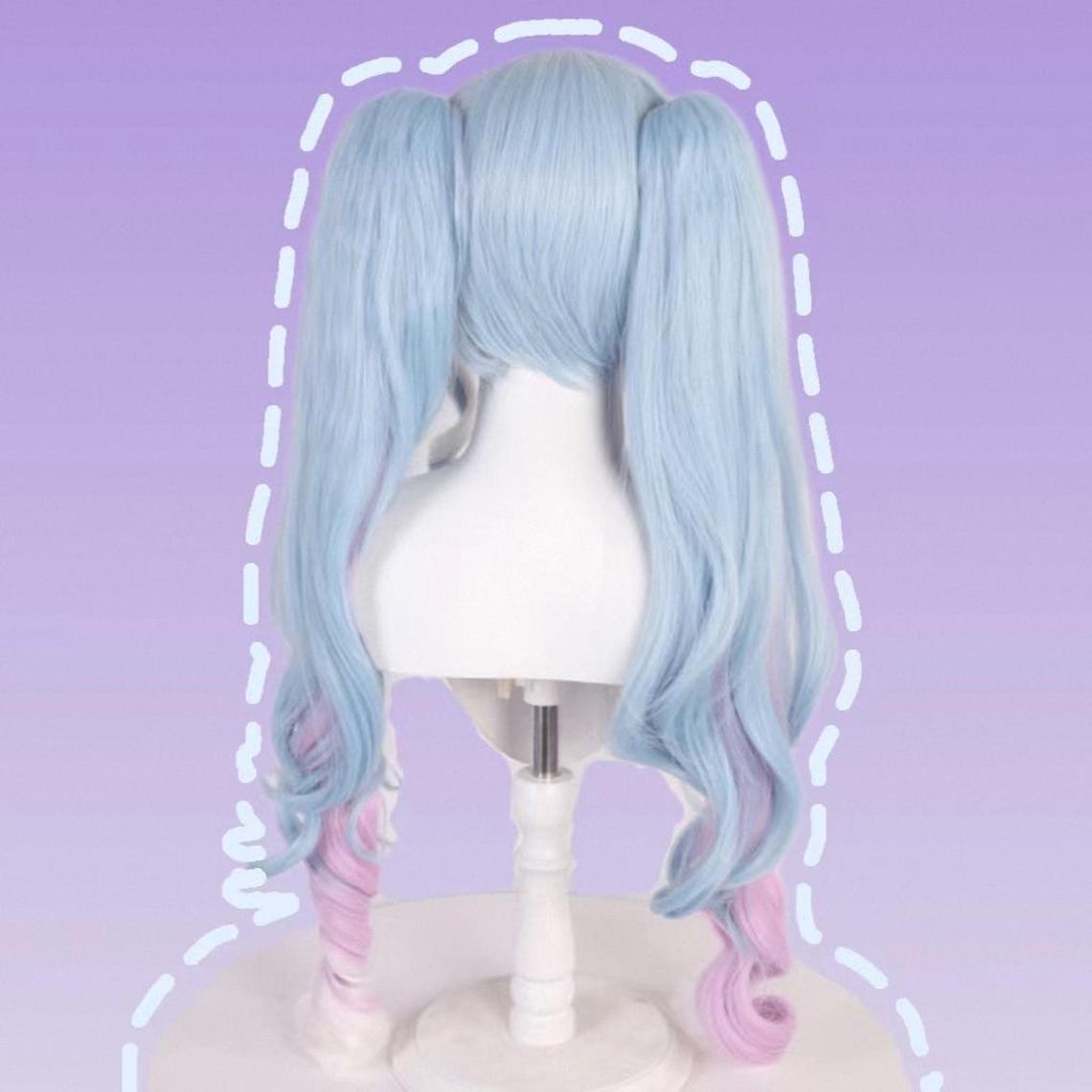 Anime Character Winter Ambassador Wig Blue Cosplay Wig Pink Double ...