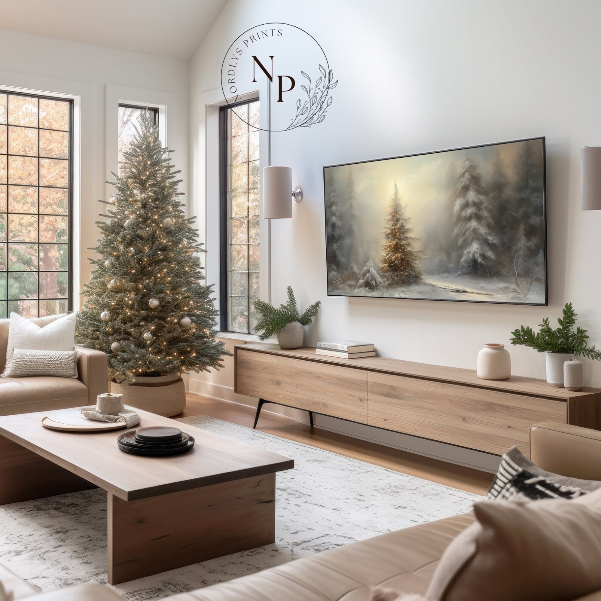 Christmas Samsung Frame TV Art, Snow Covered Trees, Farmhouse Christmas ...