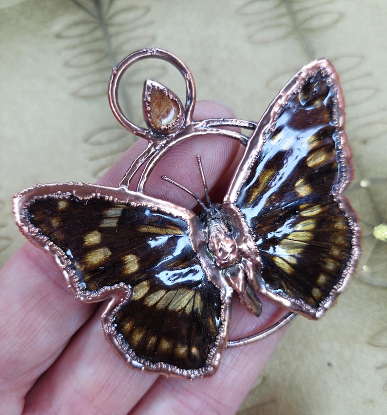 Copper Electroformed Butterfly and Sunstone Pendant. - Etsy
