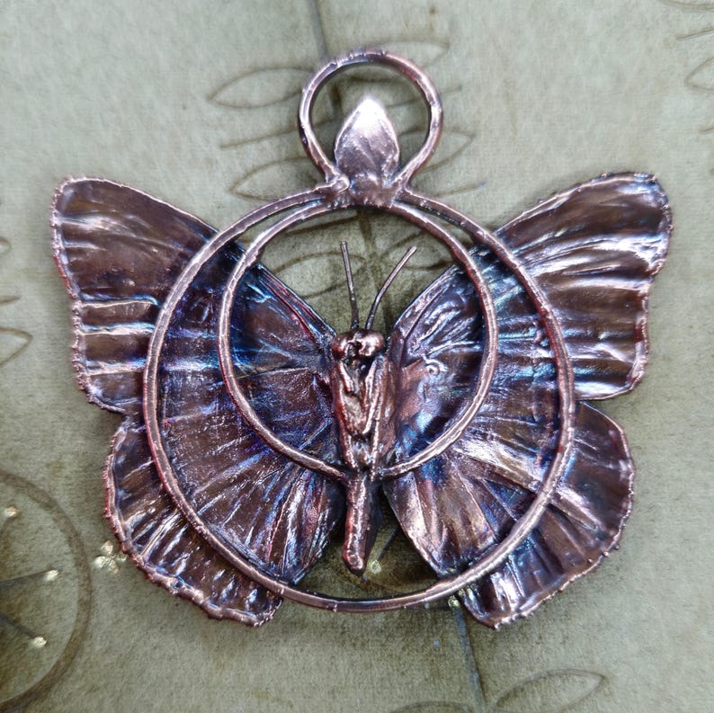 Copper Electroformed Butterfly and Sunstone Pendant. - Etsy