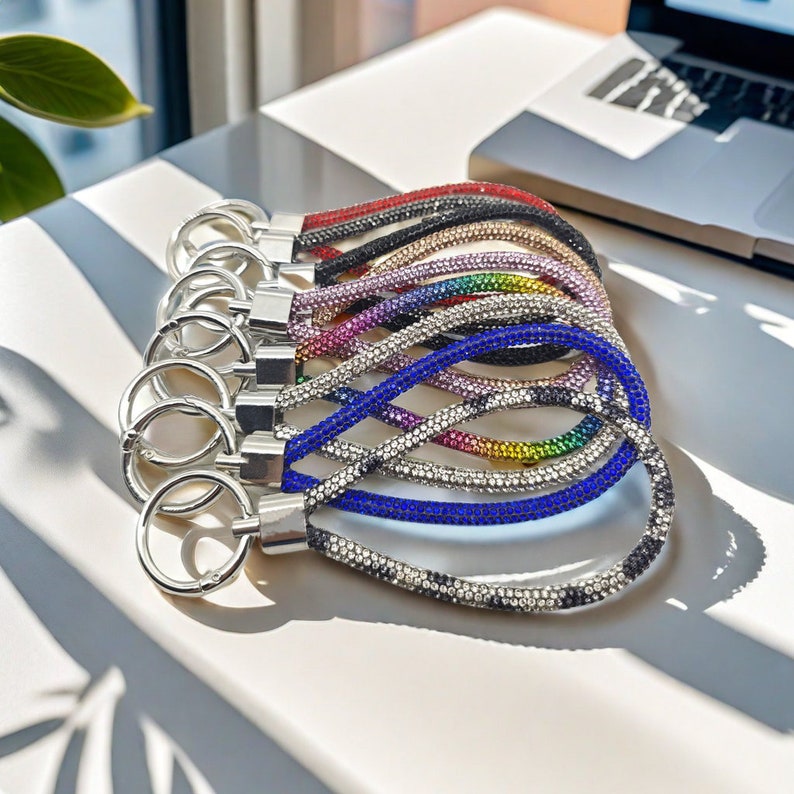 Silver Black Rhinestone Keychain, Wristlet Unique Gift Mom Bridesmaids ...