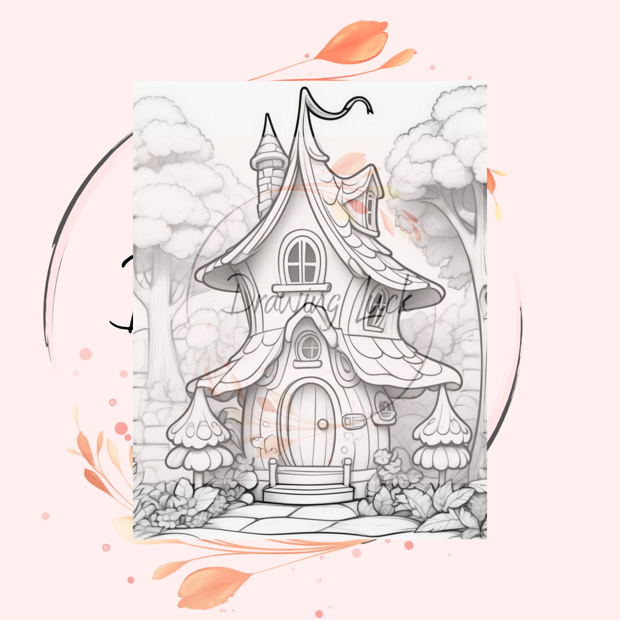 5 Fantasy Fairy Houses Coloring Pages for Kids and Adults Fantasy ...