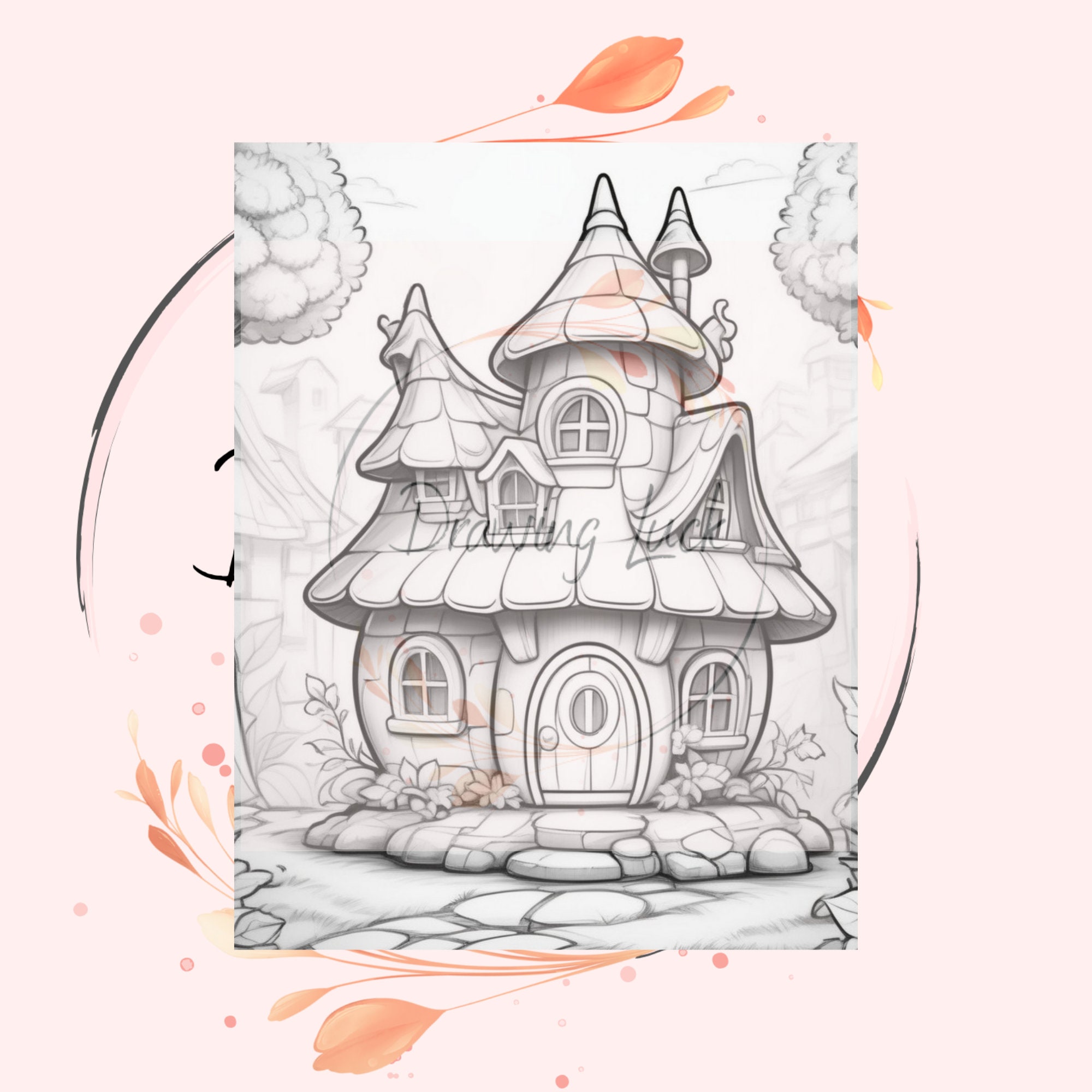 5 Fantasy Fairy Houses Coloring Pages for Kids and Adults Fantasy ...
