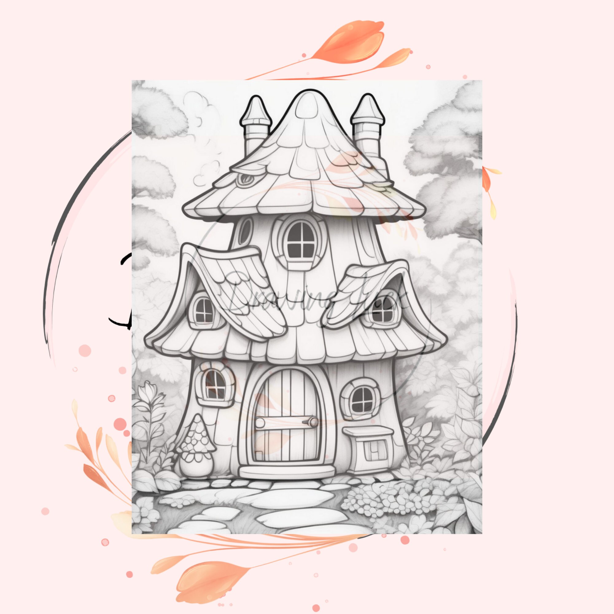5 Fantasy Fairy Houses Coloring Pages for Kids and Adults Fantasy ...