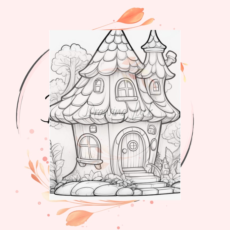 5 Fantasy Fairy Houses Coloring Pages for Kids and Adults Fantasy ...