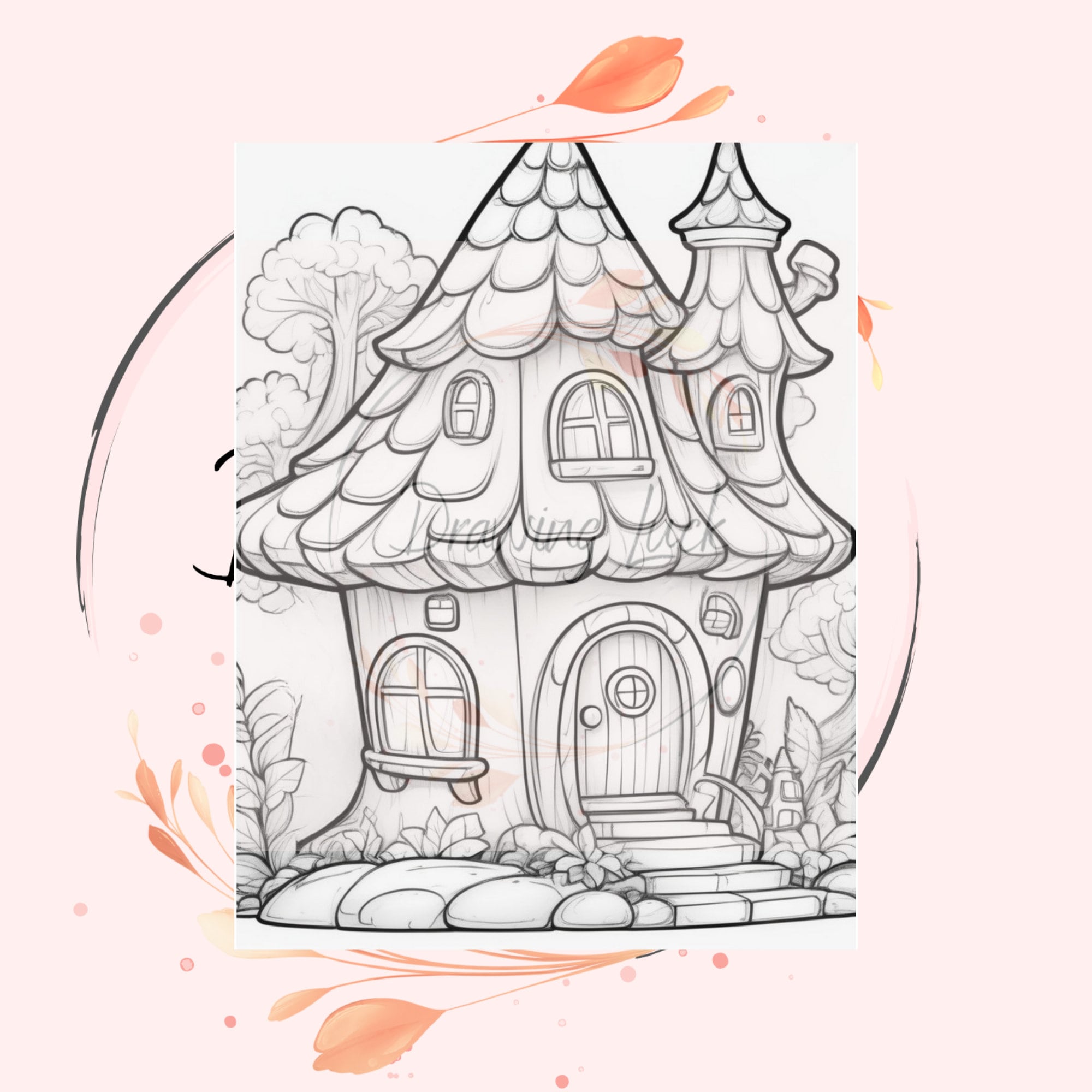 5 Fantasy Fairy Houses Coloring Pages for Kids and Adults Fantasy ...
