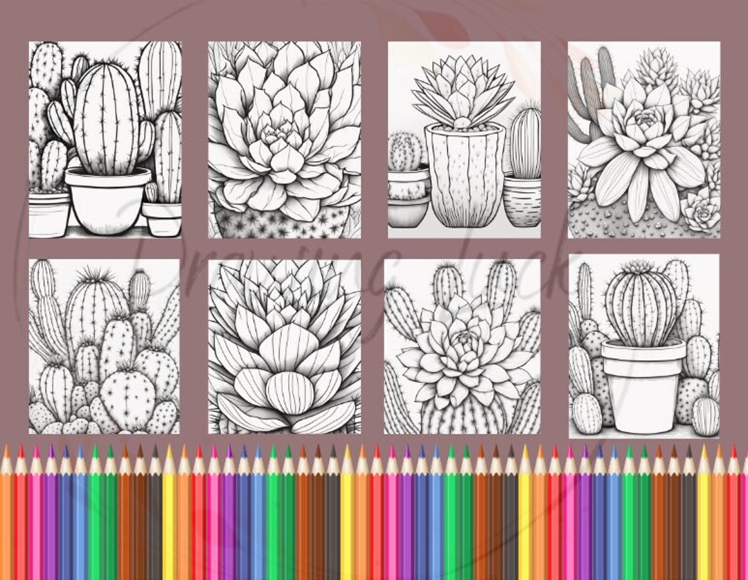 8 Cactus Coloring Pages for Adults and Kids Coloring Activity Pages ...