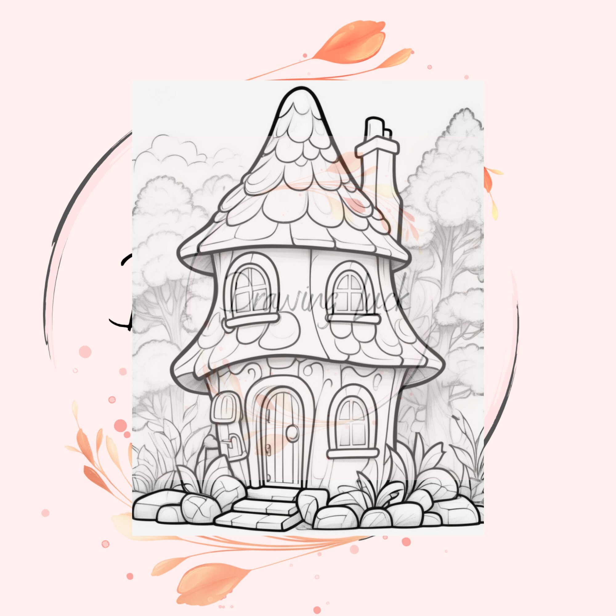 5 Fantasy Fairy Houses Coloring Pages for Kids and Adults Fantasy ...