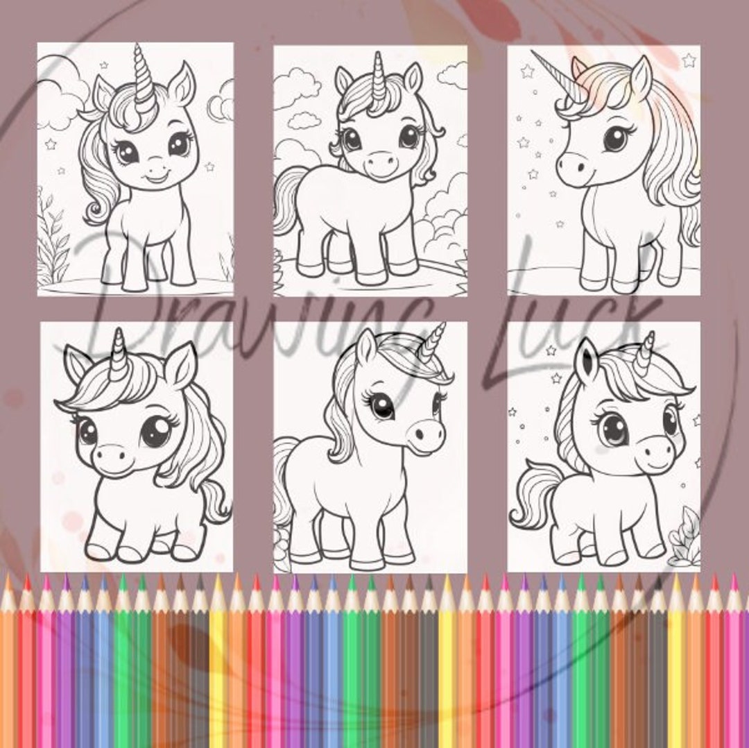 6 Unicorns Coloring Pages for Kids Little Unicorns for Activity ...