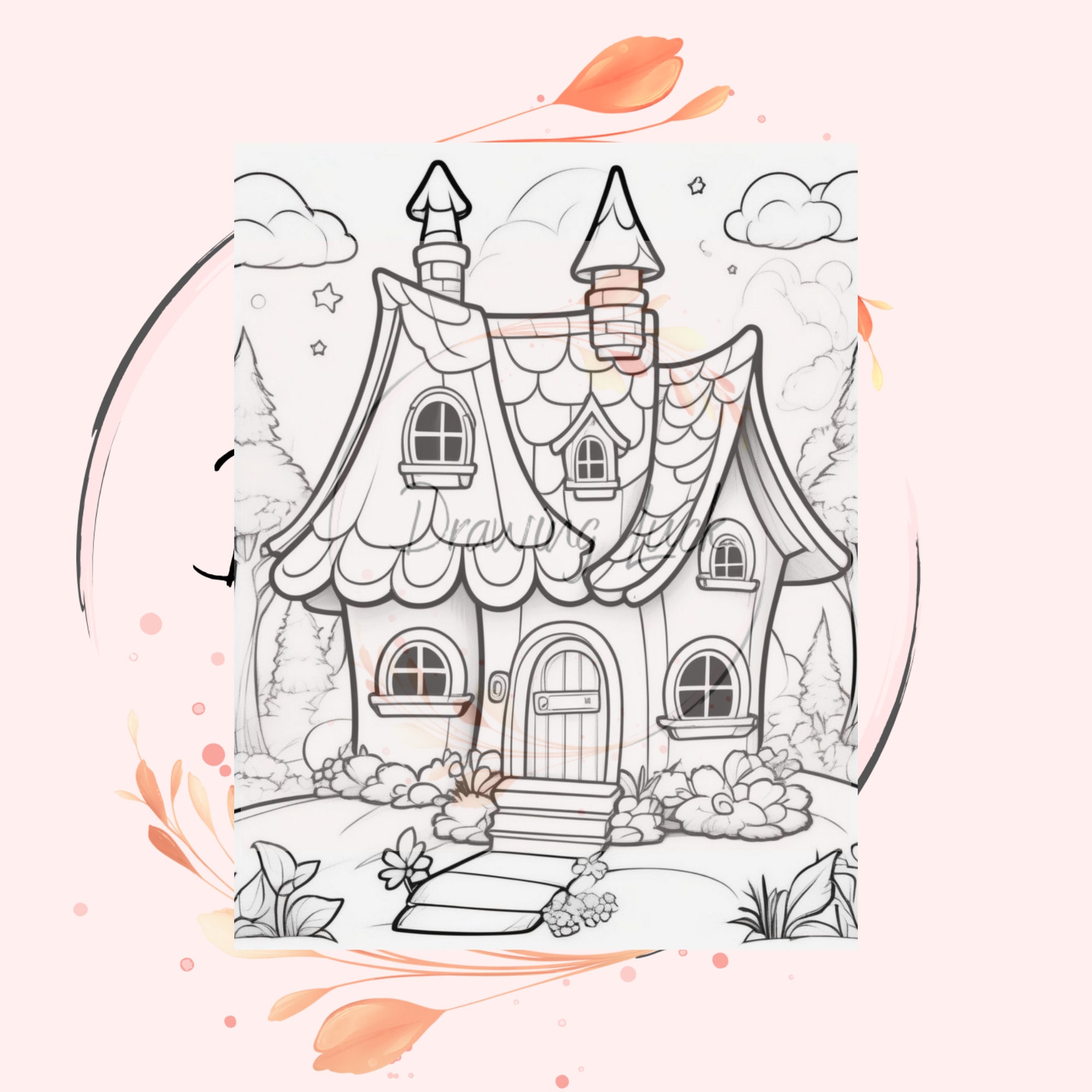5 Fantasy Fairy Houses Coloring Pages for Kids and Adults Fantasy ...