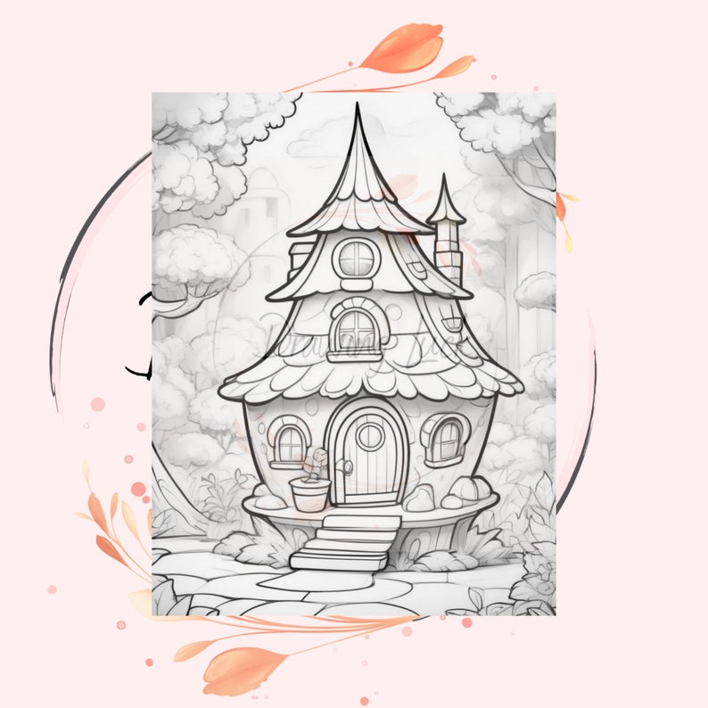5 Fantasy Fairy Houses Coloring Pages for Kids and Adults Fantasy ...