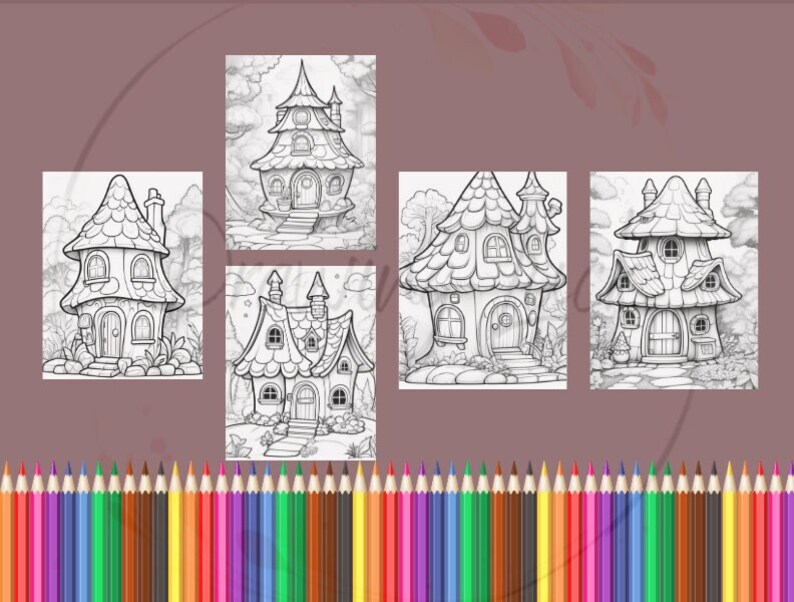5 Fantasy Fairy Houses Coloring Pages for Kids and Adults Fantasy ...