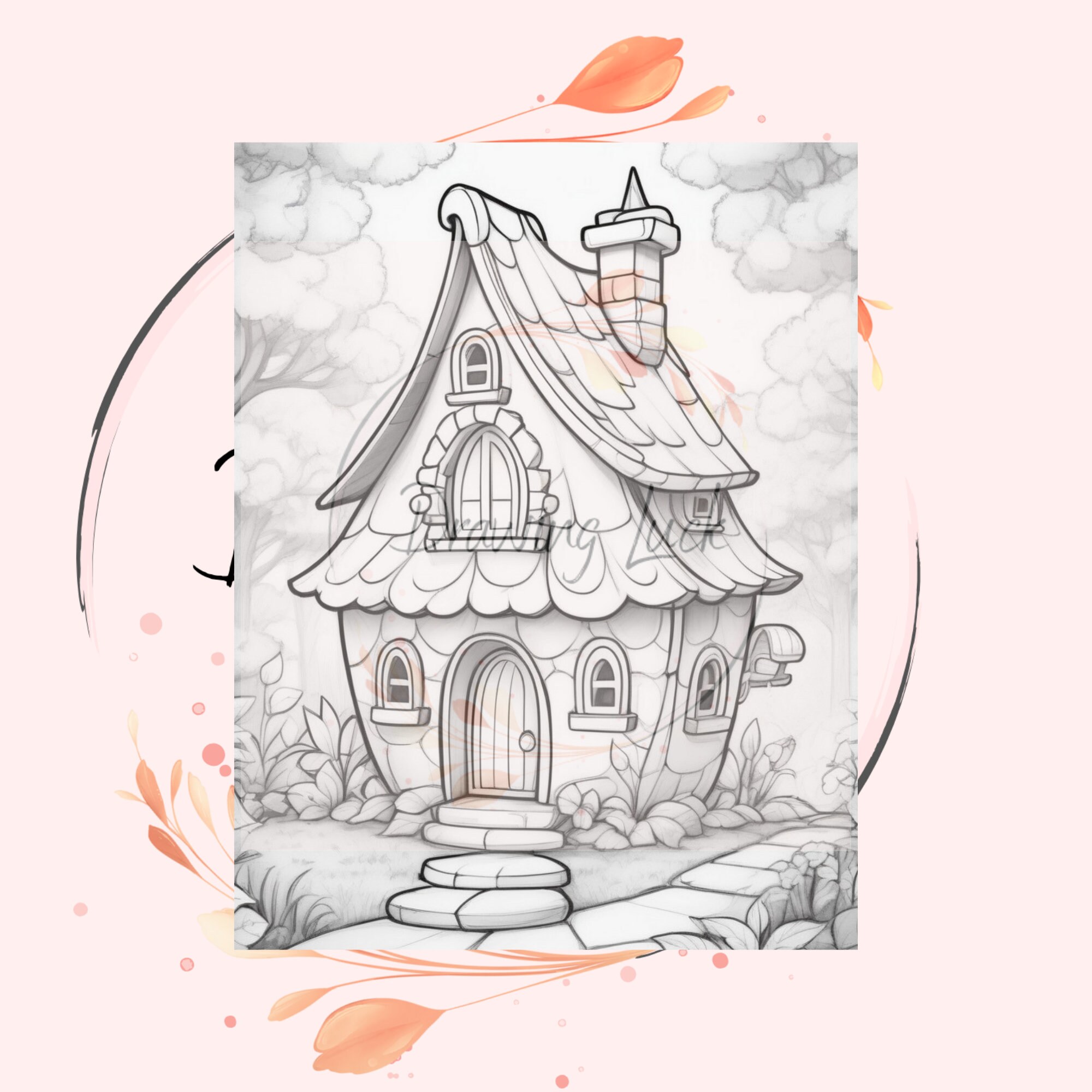 5 Fantasy Fairy Houses Coloring Pages for Kids and Adults Fantasy ...