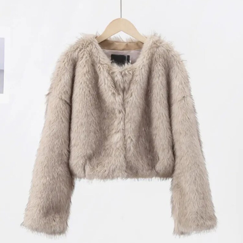 Women's Fluffy Faux Fur Coat Long Sleeve Cropped Jacket Oversize Clothing - Etsy