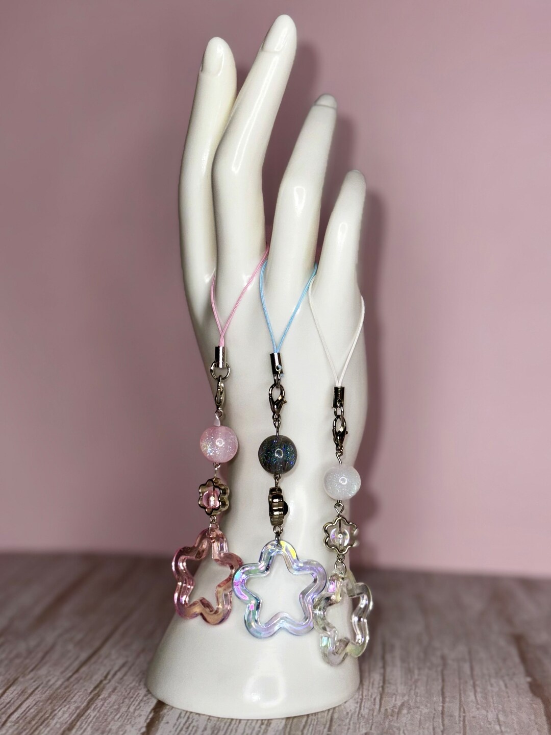 Cats Eye Flower Phone Charm, Handmade Beaded Accessory, Gift for Her ...