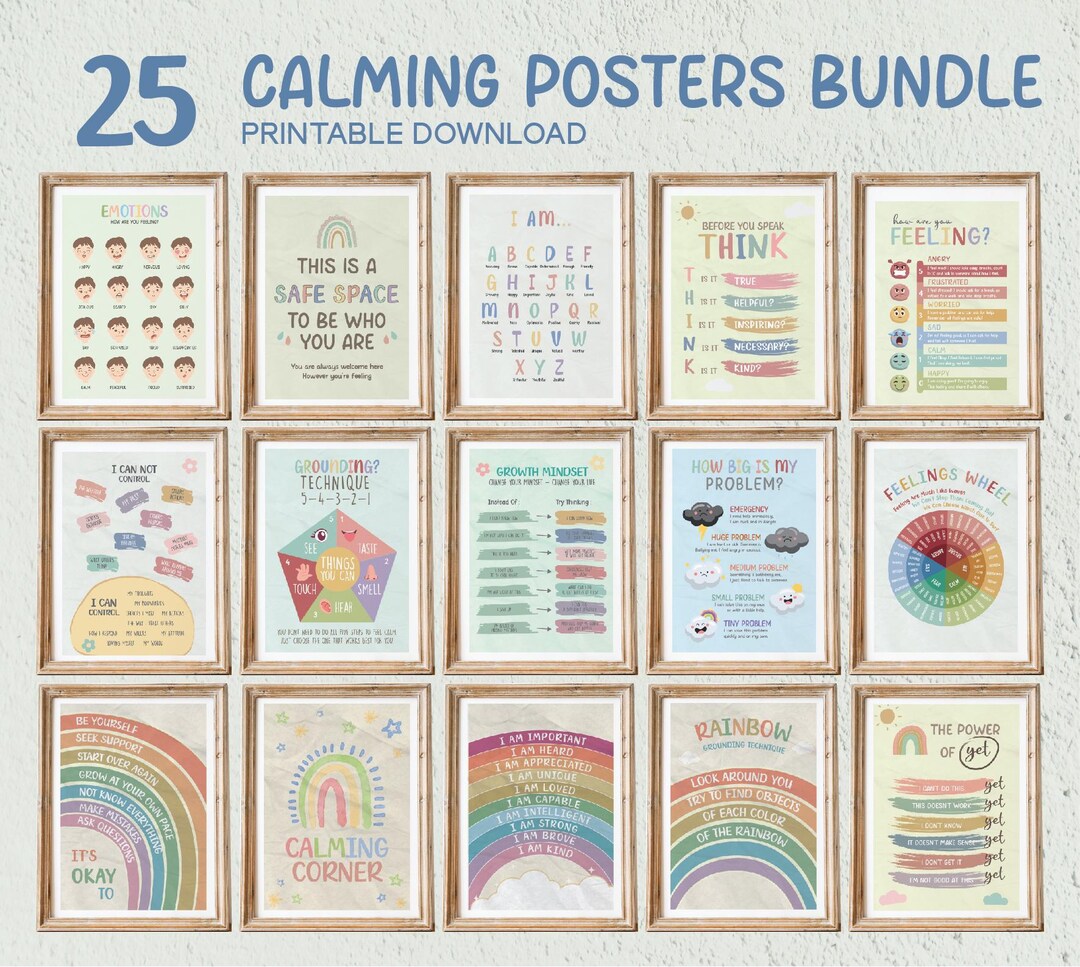 25 Calming Corner Digital Wall Art Bundle Calm Down Posters Classroom ...