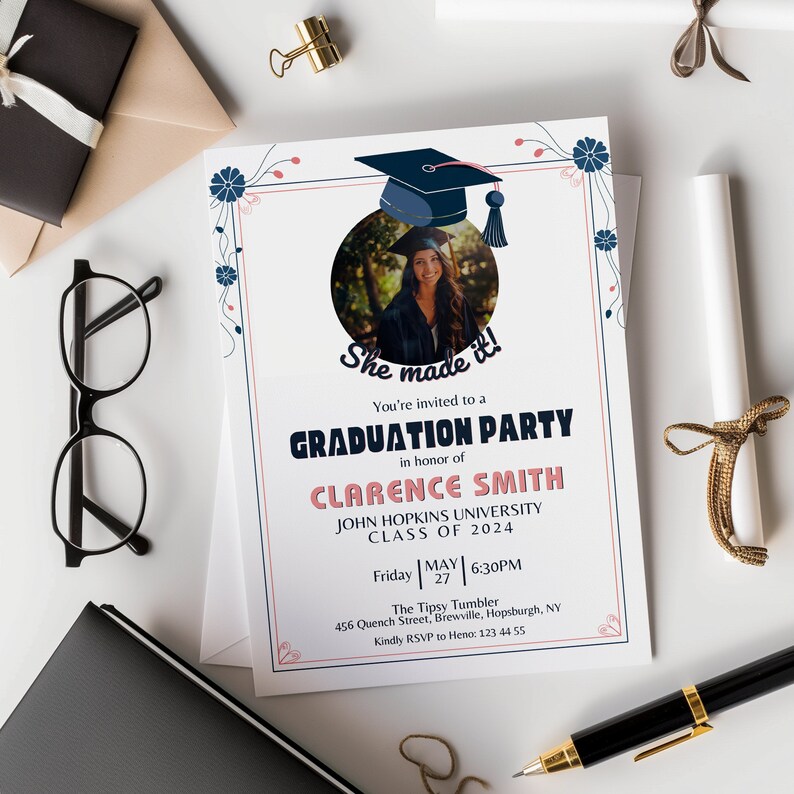 Graduation Party Invitation Template, Senior College Grad Invite for ...