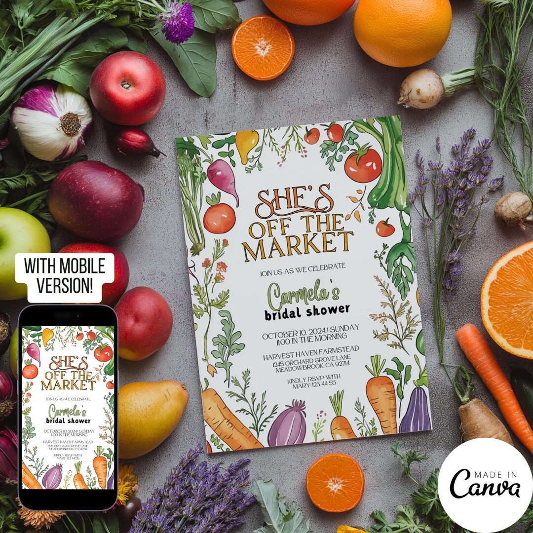 Farm to Table Bridal Shower Invitation Template, Farmer's Market ...