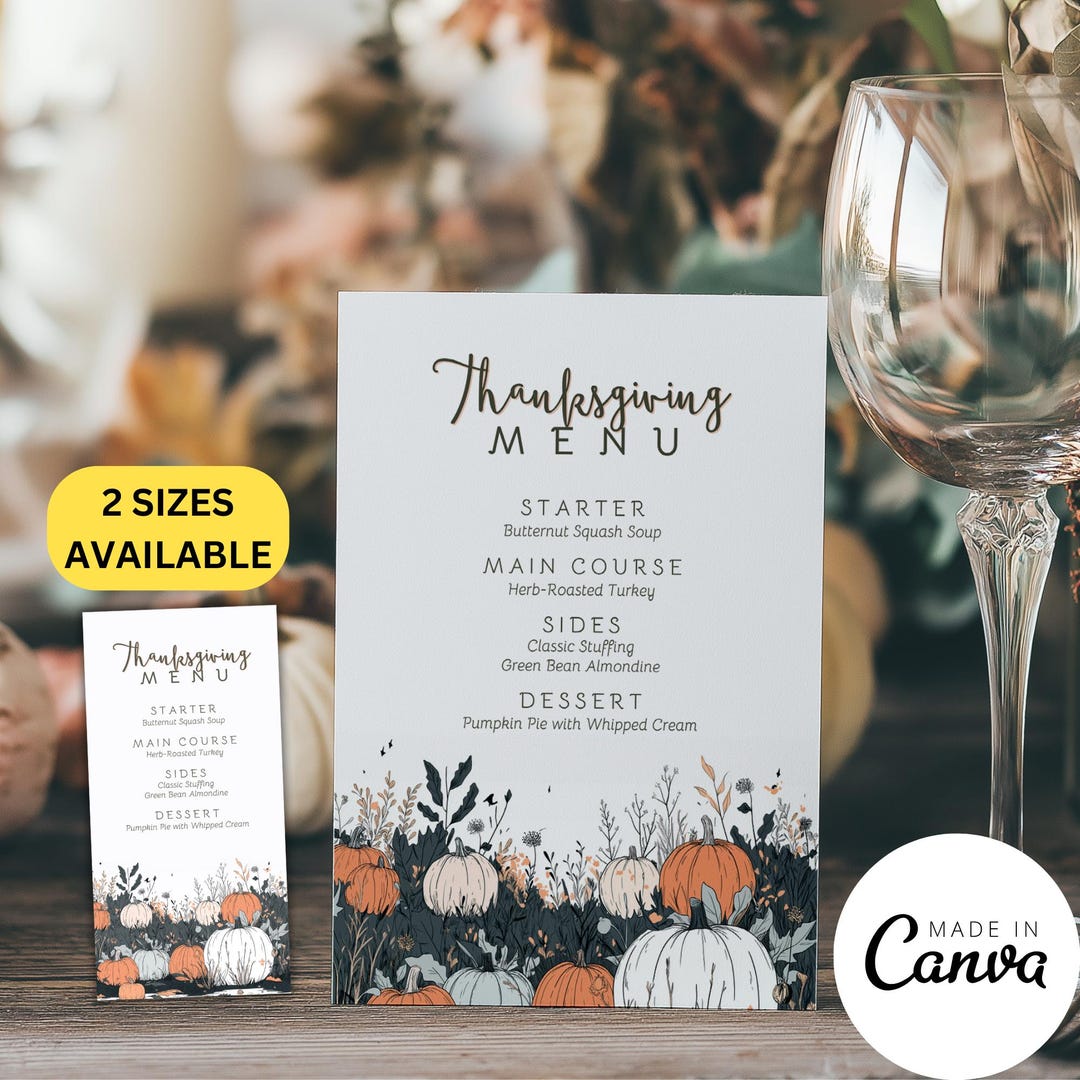 Thanksgiving Dinner Menu Card Template, Autumn Wedding Menu Letter ...