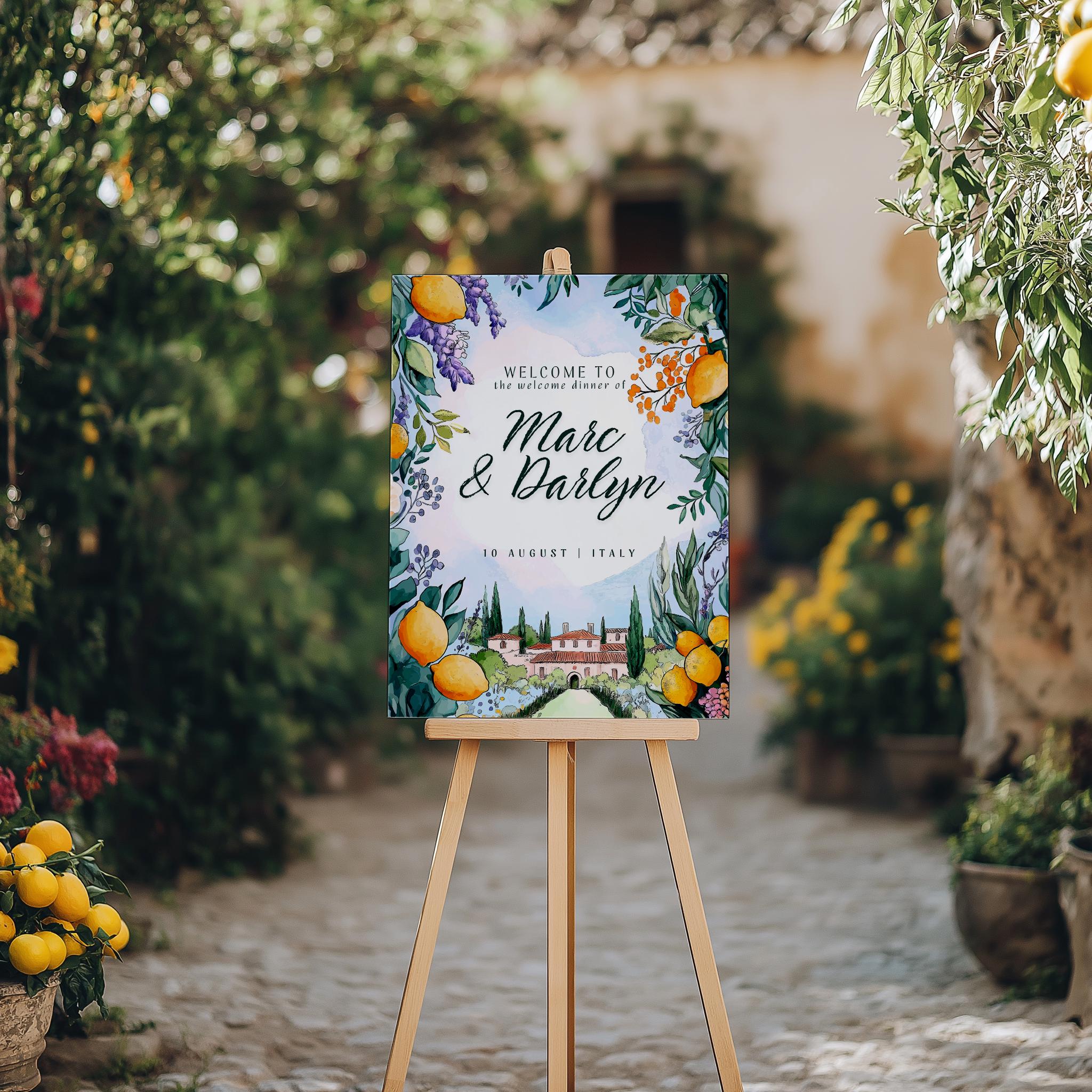 Italian Rehearsal Dinner Welcome Sign Template,watercolor Illustration ...