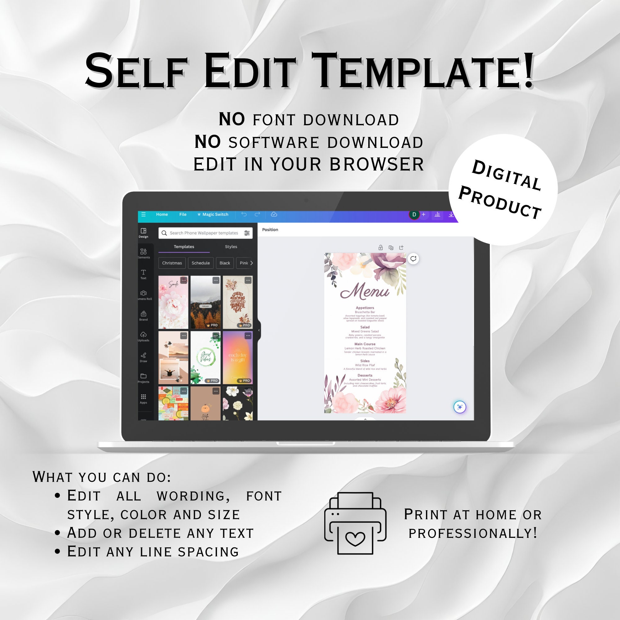 Baby in Bloom Baby Shower Menu Template, Spring Wedding Menu Card ...