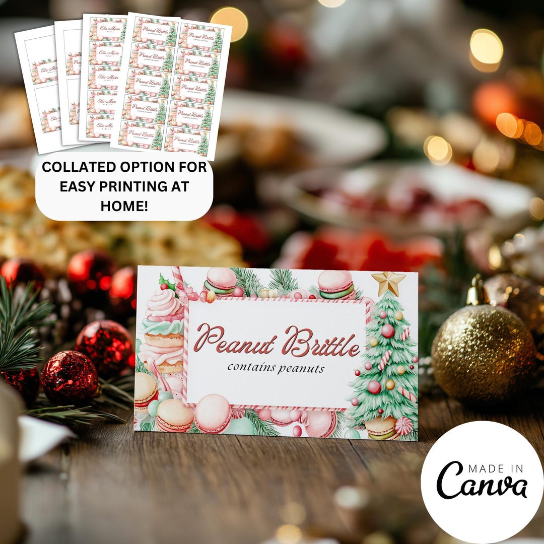 Christmas Themed Name Card Template, Candy Land Place Setting, Sweet ...