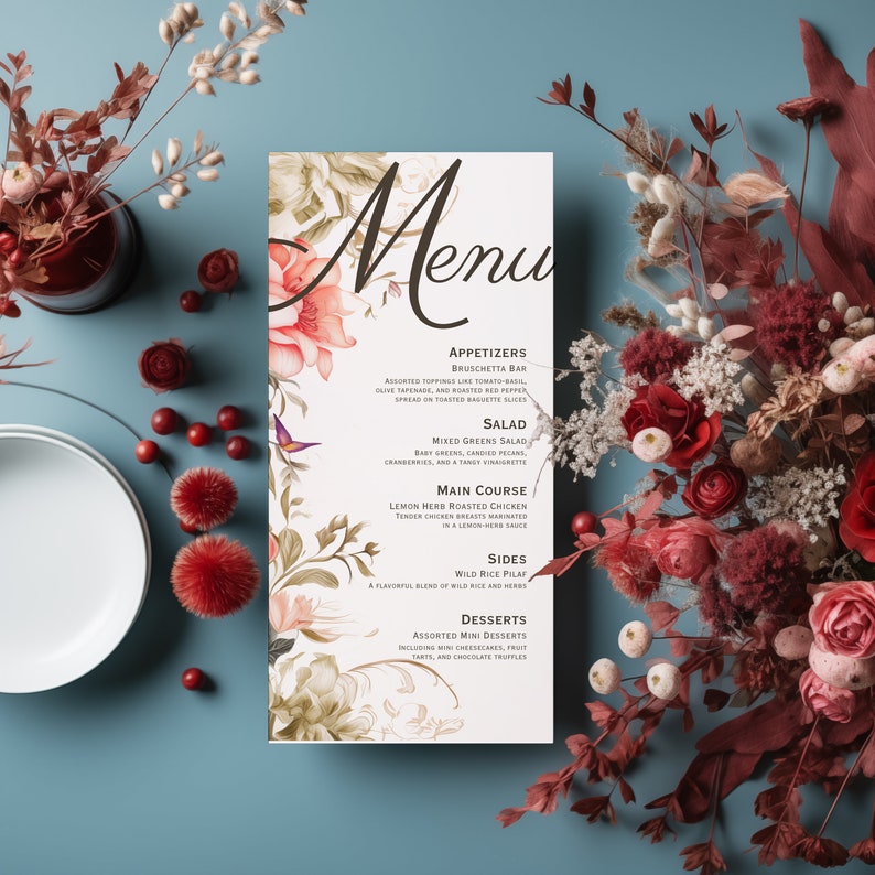Floral Wedding Template Menu, Floral Spring Menu Letter, Pastel Dinner ...