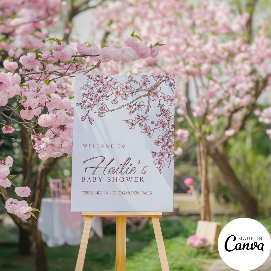 Cherry Blossoms Welcome Sign Template, Sakura Sweet 16 Baby Shower ...