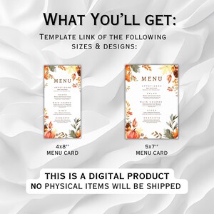 Autumn Wedding Menu Card Template, Thanksgiving Dinner Menu Letter ...