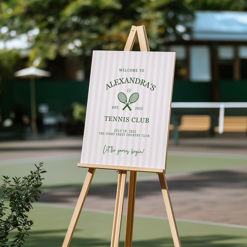 Tennis Themed Welcome Sign Template, Hand Drawn Country Club Birthday ...