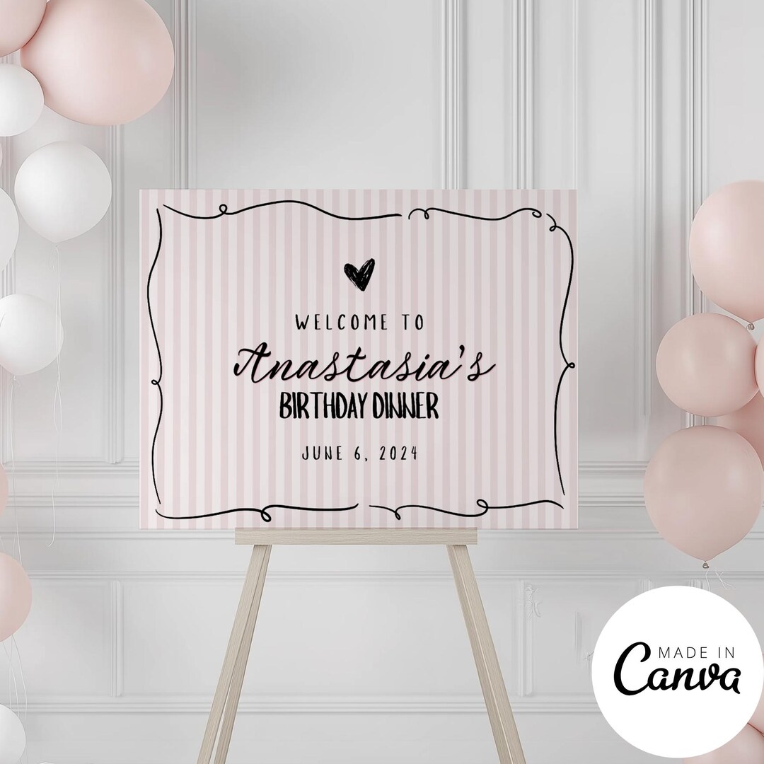 Coquette Welcome Sign Template, Minimalist Birthday Welcome Poster for ...