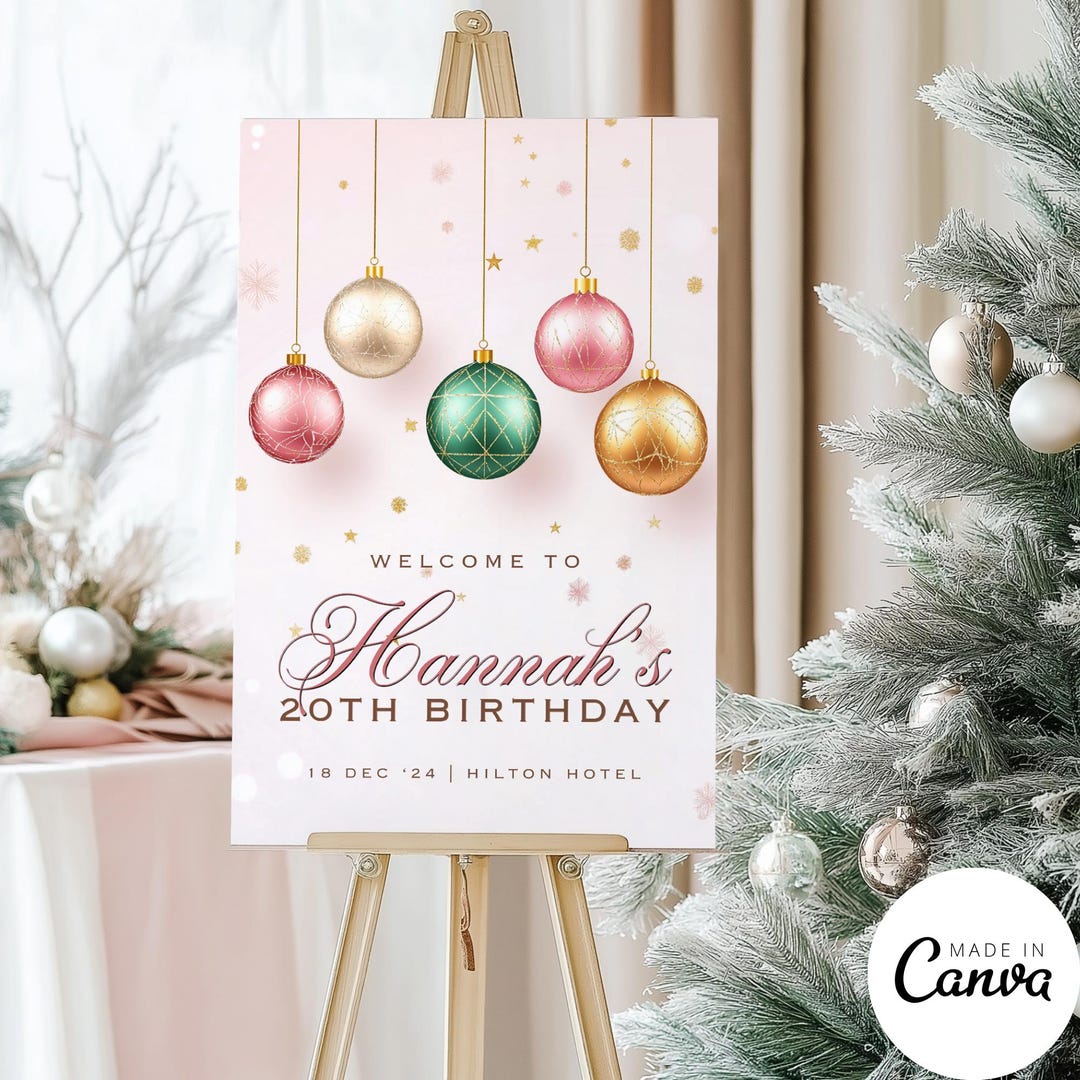 Coquette Ornament Exchange Welcome Sign Template, December Birthday ...