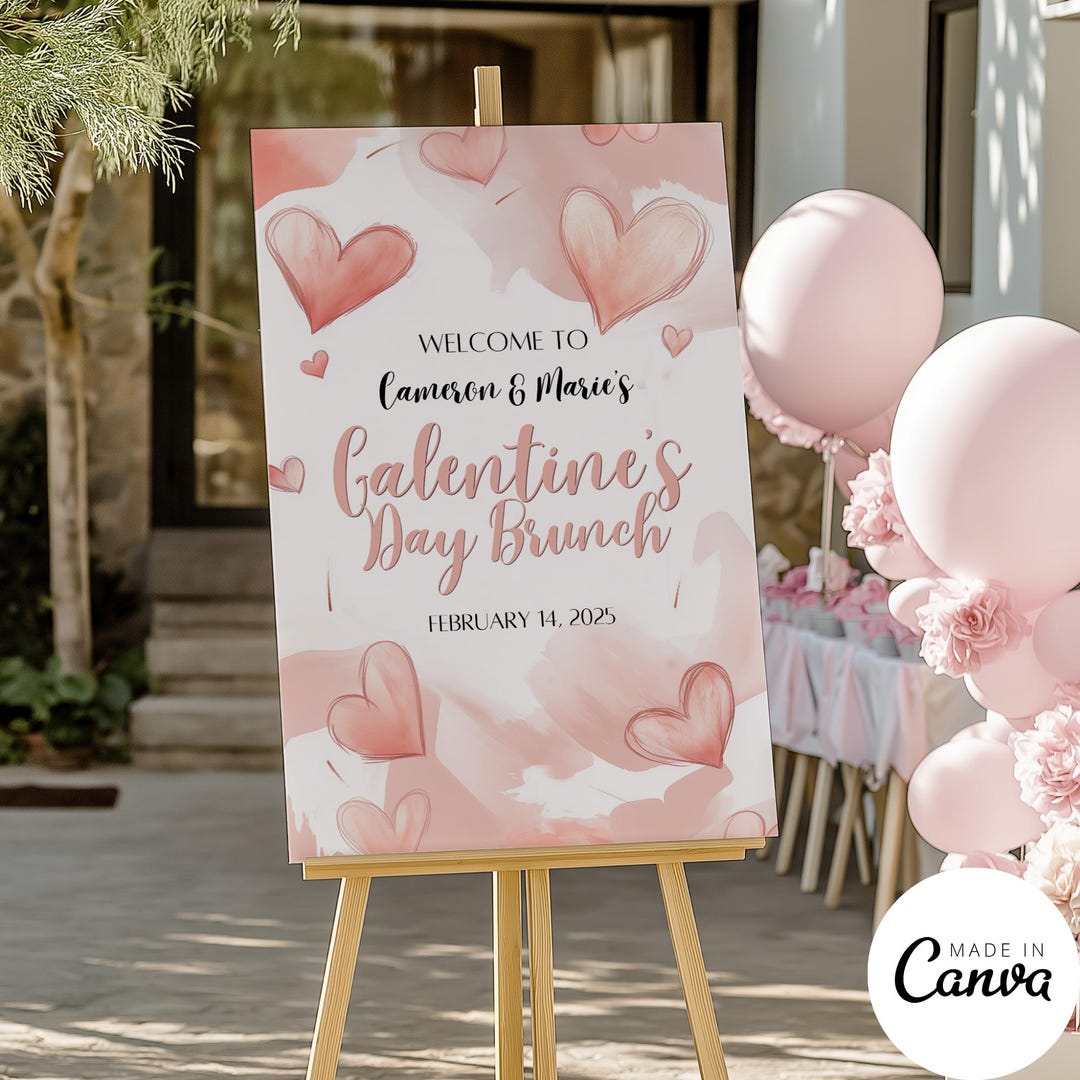 Valentine's Day Welcome Sign Template, Coquette Hearts Birthday Welcome ...