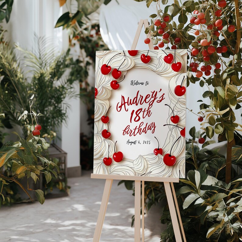 Cherry Welcome Sign Template, Birthday Party Reception Poster ...