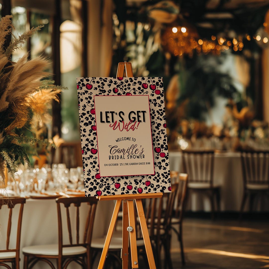 Let's Get Wild Cherry Themed Welcome Sign Template, Cheetah Print ...