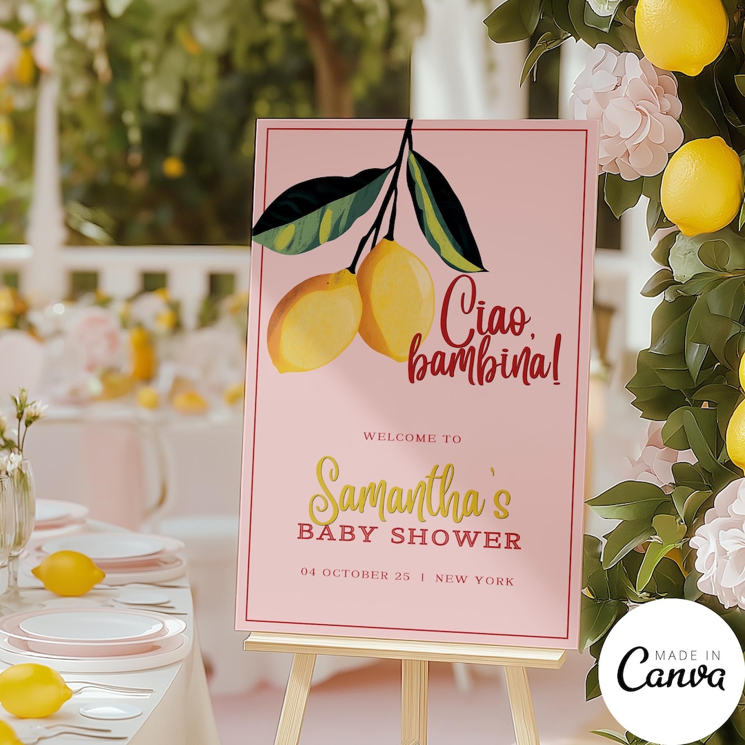 Ciao Bambina Welcome Sign Template, Citrus Lemon Baby Shower Reception ...