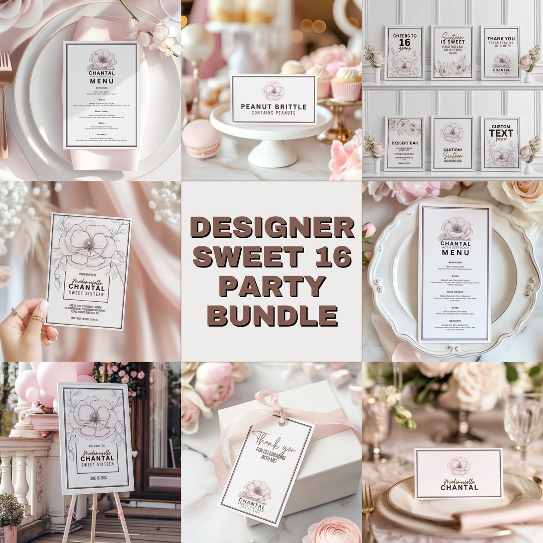 Designer Sweet 16 Party Template Bundle, Birthday Brunch Invitation ...