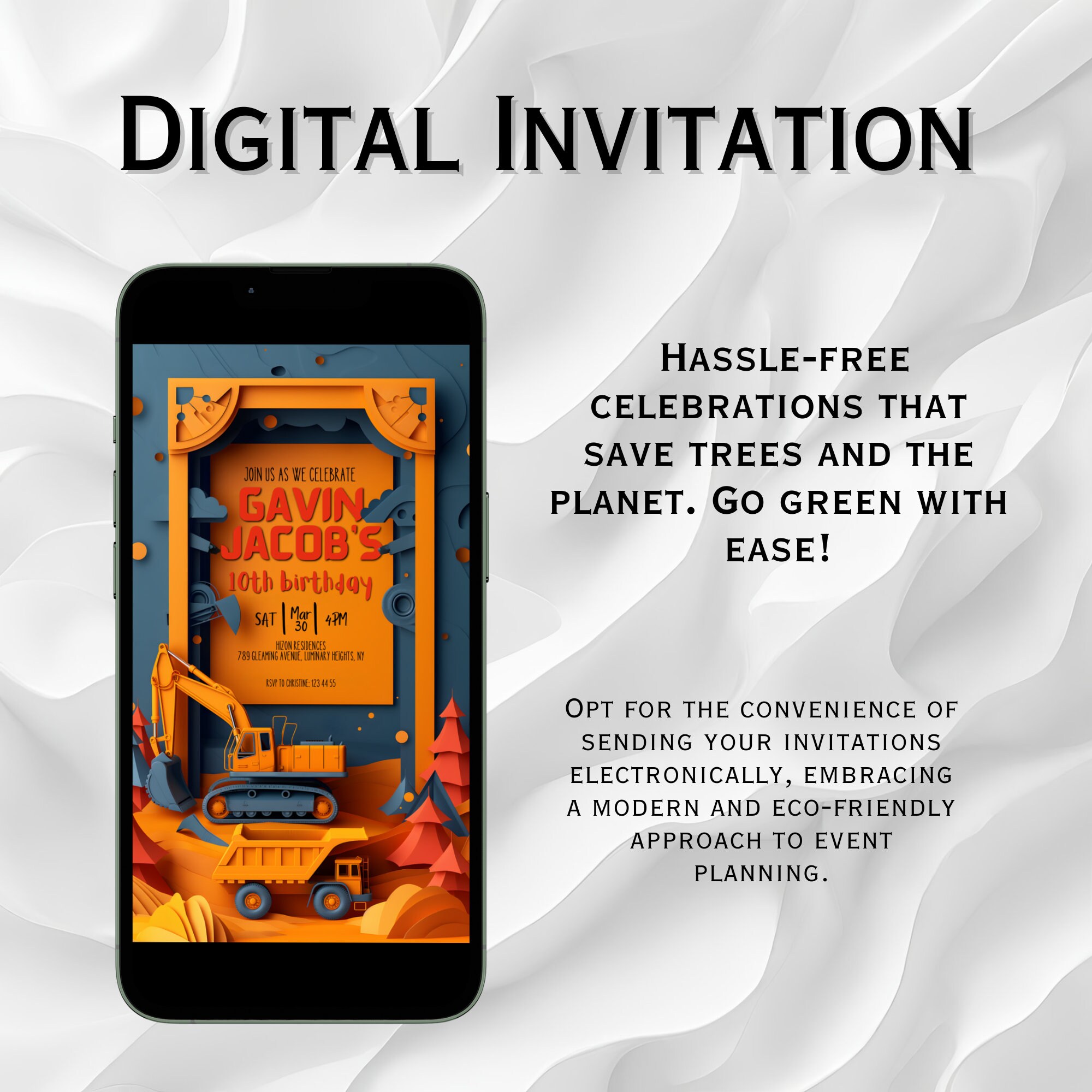 Birthday Party Invitation Template, Construction Themed Electronic ...