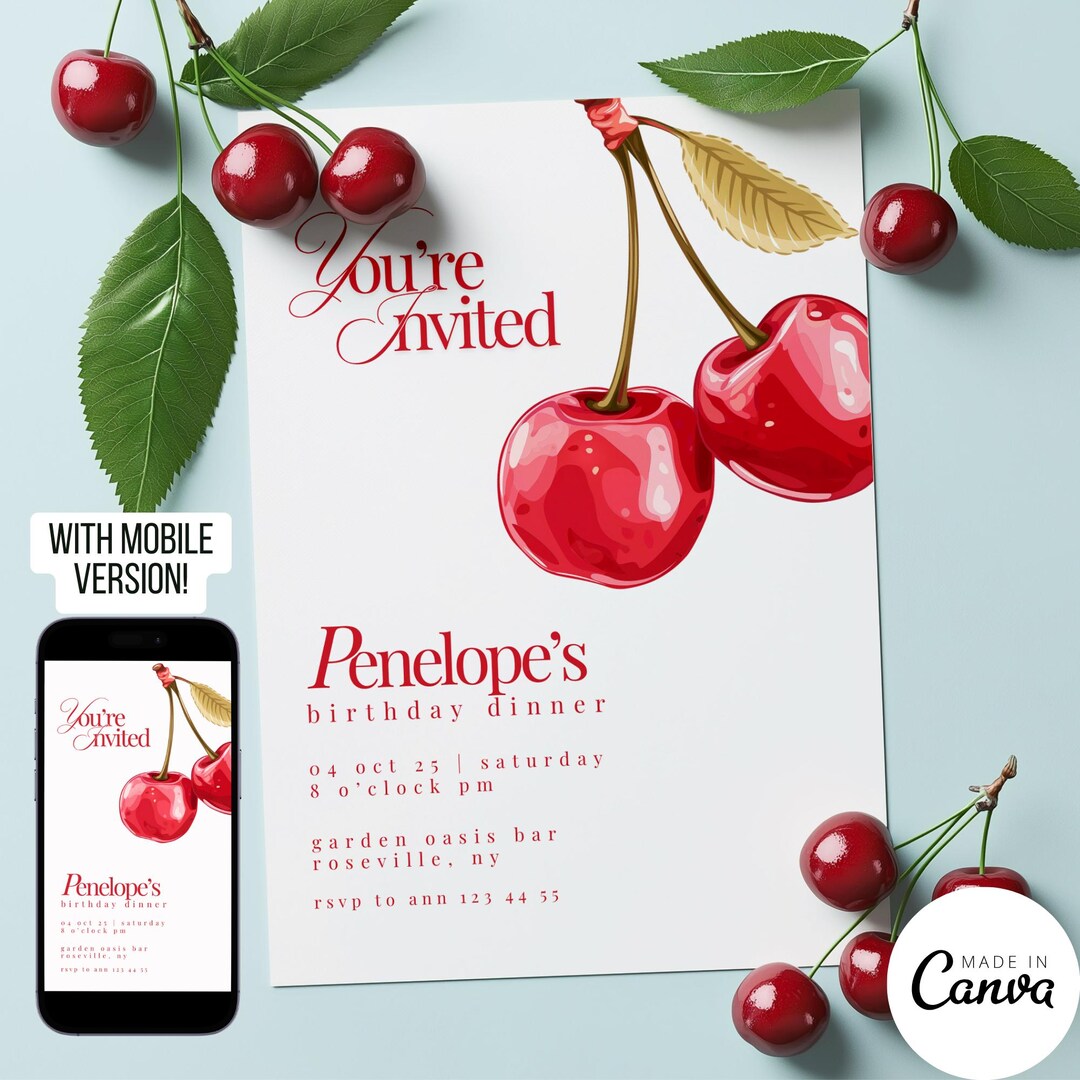 Cherry Red Birthday Invitation Template, Minimalist Aesthetic 40th ...