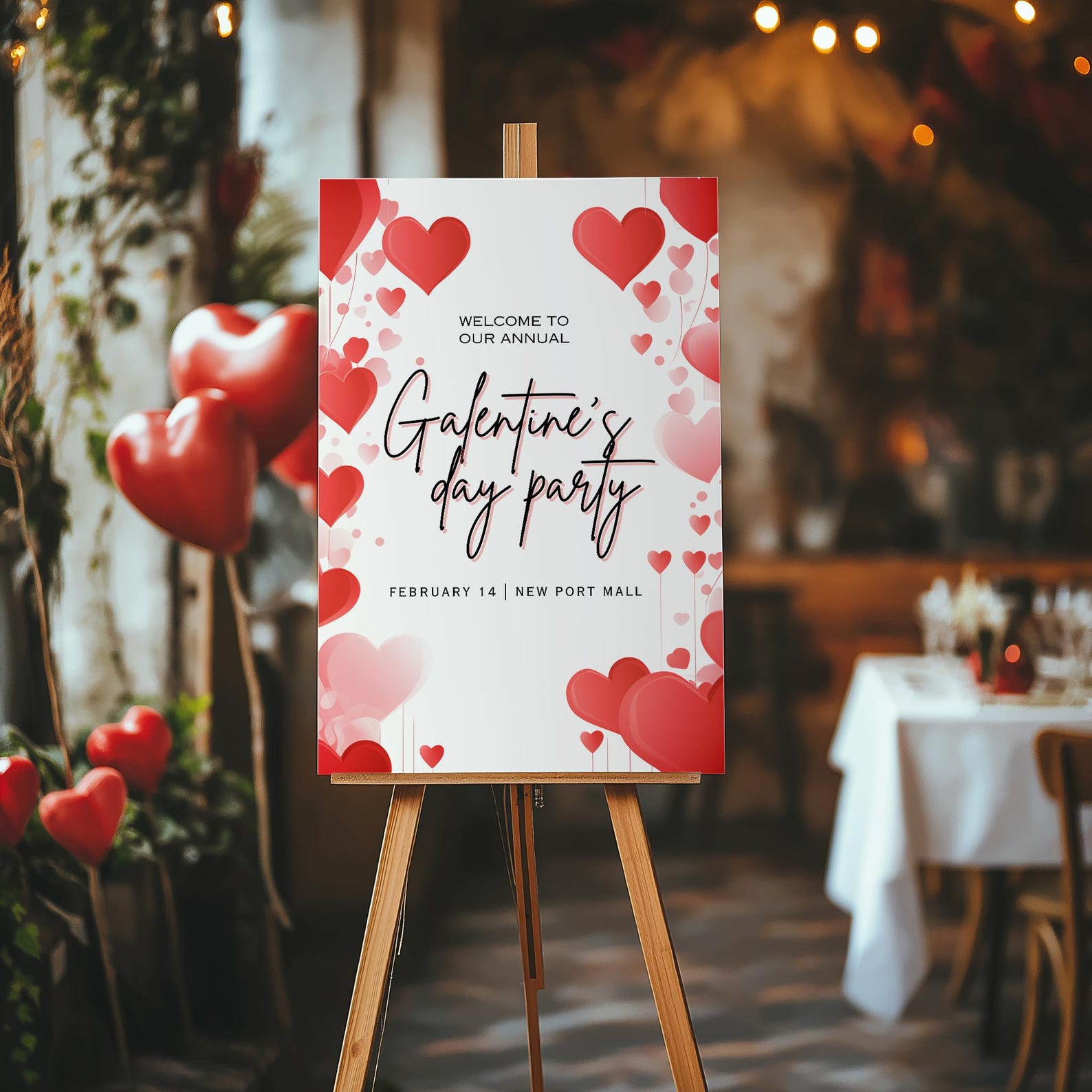 Valentine's Day Welcome Sign Template, Romantic Vintage Birthday ...