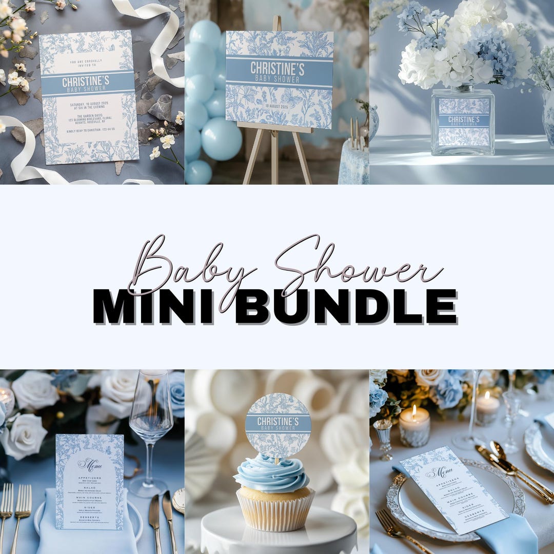 Designer Toile De Jouy Baby Shower Party Template Bundle, High End ...